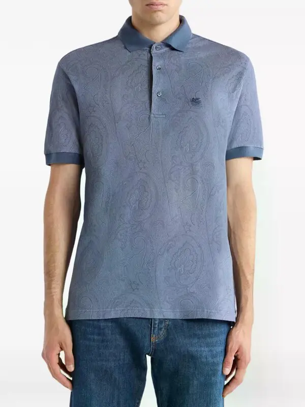 Etro Arnica-motif Cotton Polo Shirt - Blue