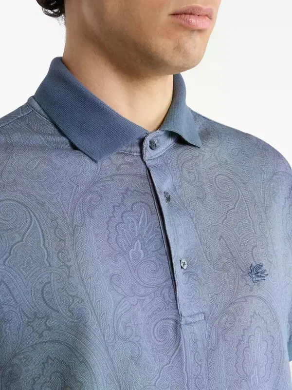 Etro Arnica-motif Cotton Polo Shirt - Blue