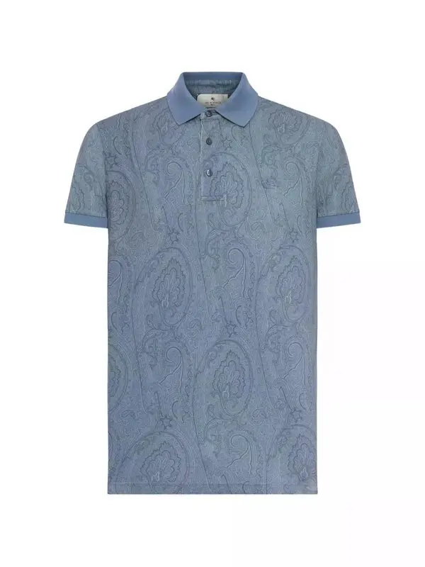 Etro Cotton Polo Shirt With Arnica Motif - Blue