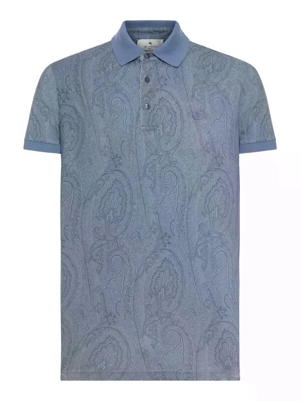 Etro Cotton Polo Shirt With Arnica Motif - Blue