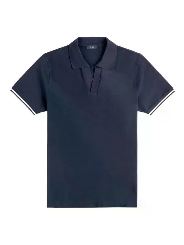 FAY Striped Piqued Short-sleeves Polo Shirt - Blue