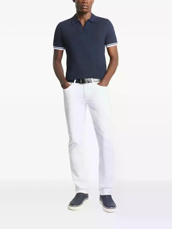 FAY Striped Piqued Short-sleeves Polo Shirt - Blue