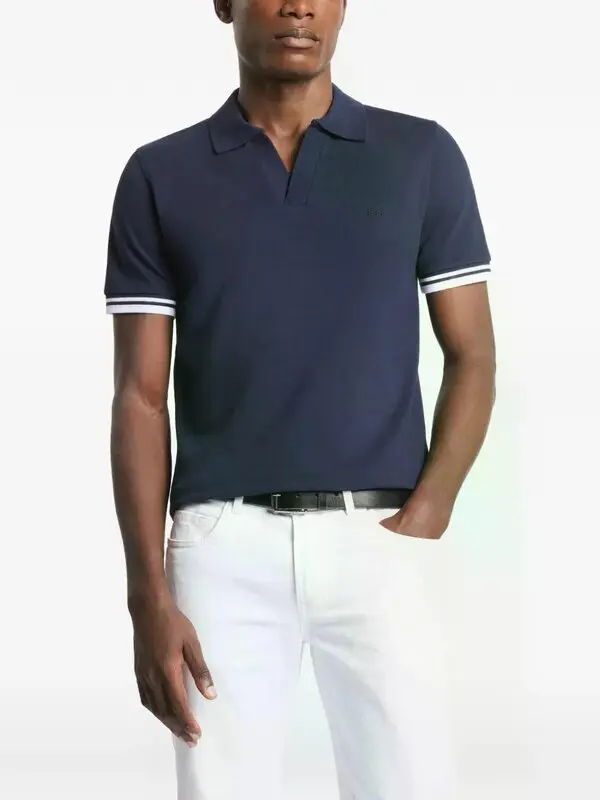 FAY Striped Piqued Short-sleeves Polo Shirt - Blue