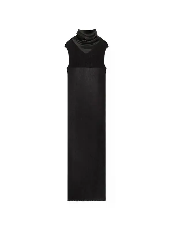 LANVIN Ribbed Scarf-neck Midi Dress - Black