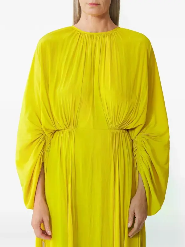 LANVIN Gathered-detail Crew-neck Midi Dress - Yellow