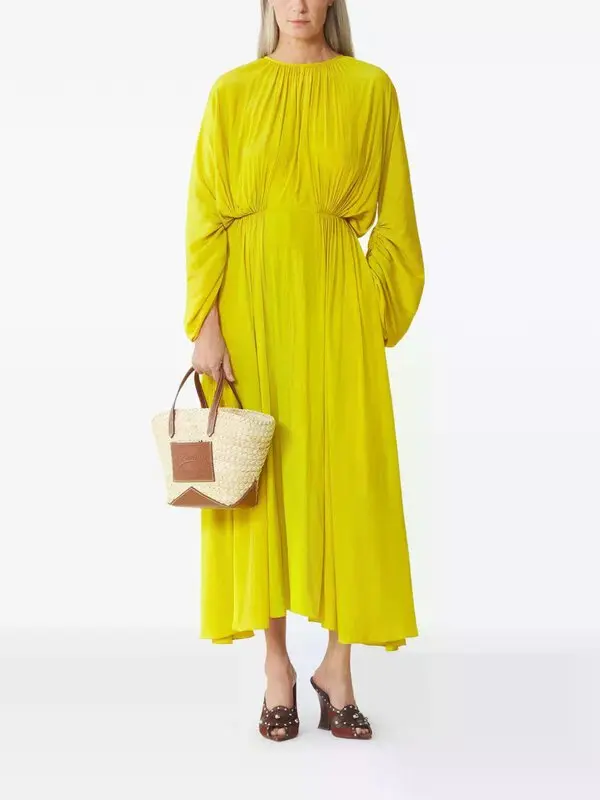 LANVIN Gathered-detail Crew-neck Midi Dress - Yellow