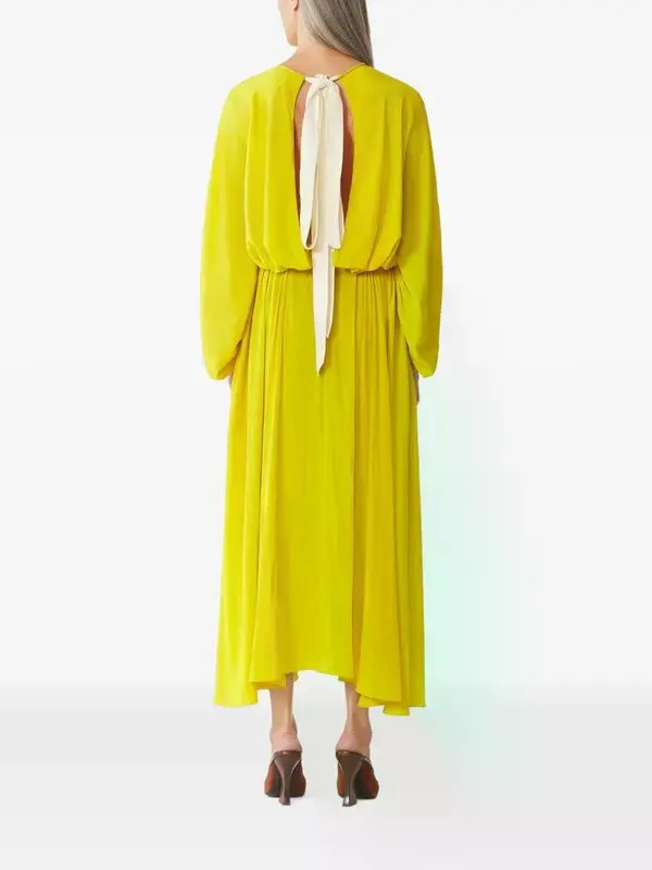LANVIN Gathered-detail Crew-neck Midi Dress - Yellow