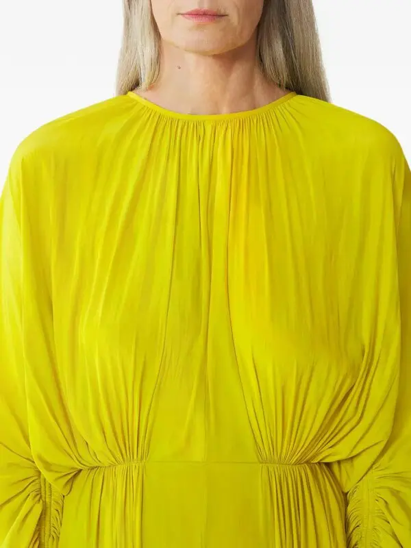 LANVIN Gathered-detail Crew-neck Midi Dress - Yellow