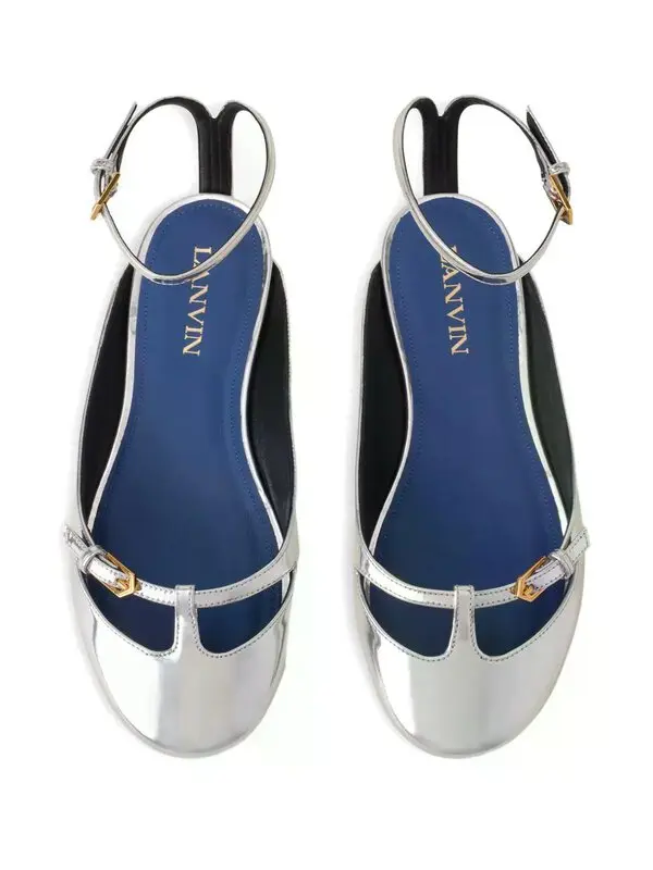 LANVIN Buckle Ankle-strap Ballet Flats - Silver