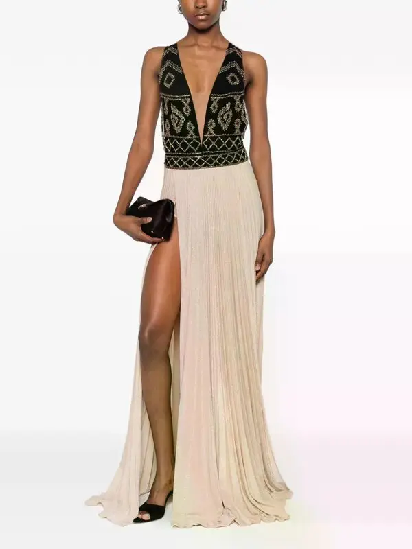 Elisabetta Franchi V-neck Pleated Maxi Dress