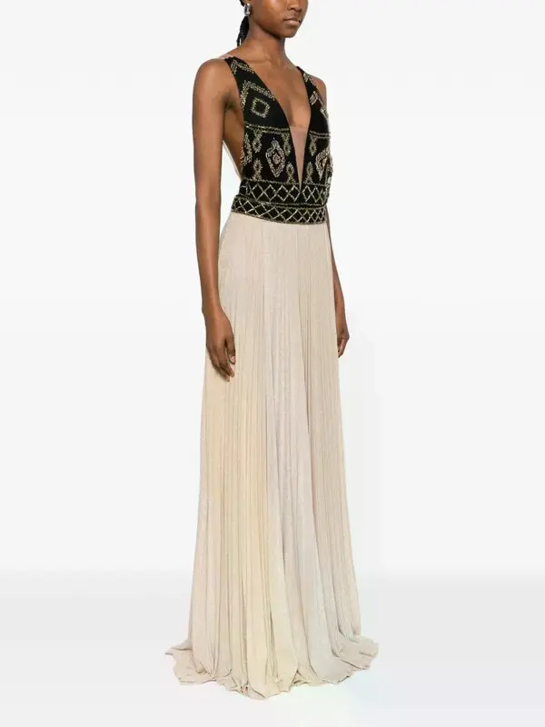 Elisabetta Franchi V-neck Pleated Maxi Dress