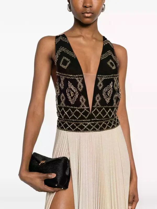 Elisabetta Franchi V-neck Pleated Maxi Dress