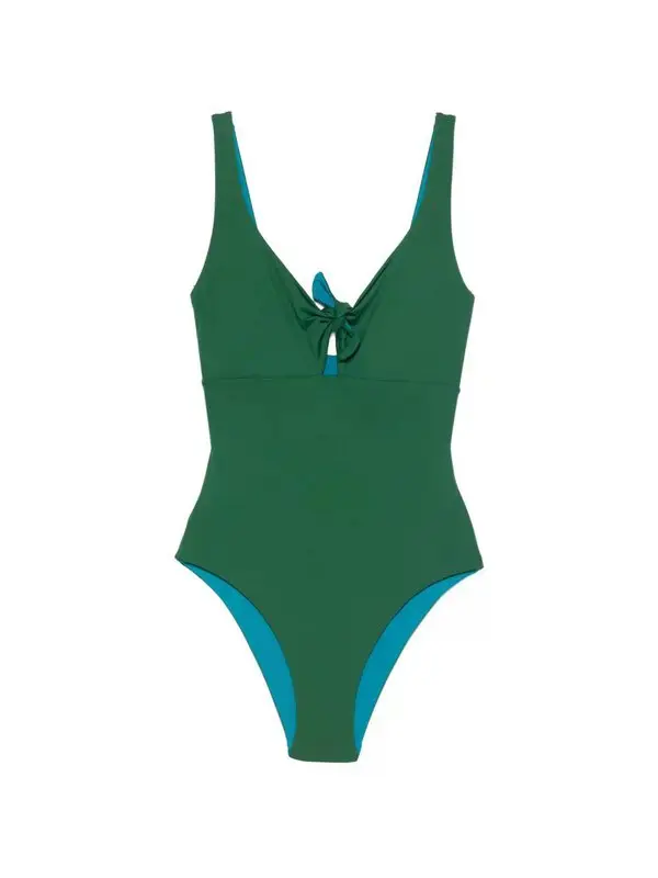 FISICO Knot-detail Colourblock One-piece Swimsuit - Green