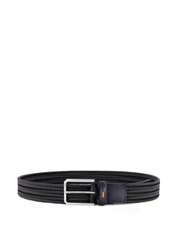 Santoni Calf-leather Braided Belt - Black
