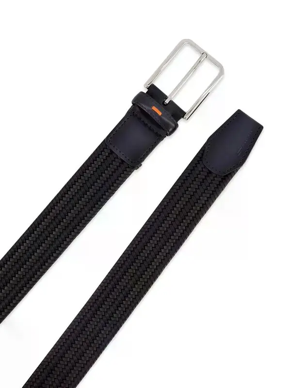 Santoni Calf-leather Braided Belt - Black