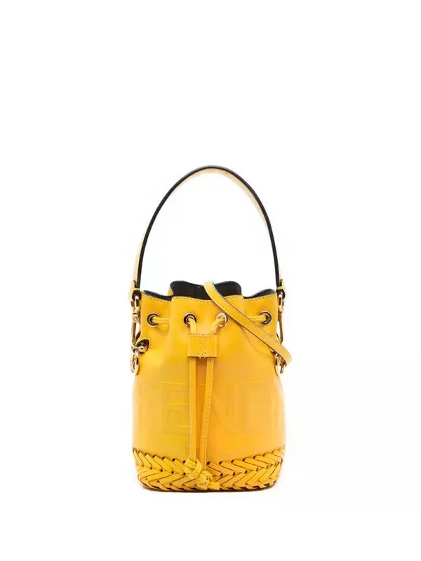 Fendi Mini Embossed Leather Whipstitch Mon Tresor Bucket Bag Satchel - Yellow