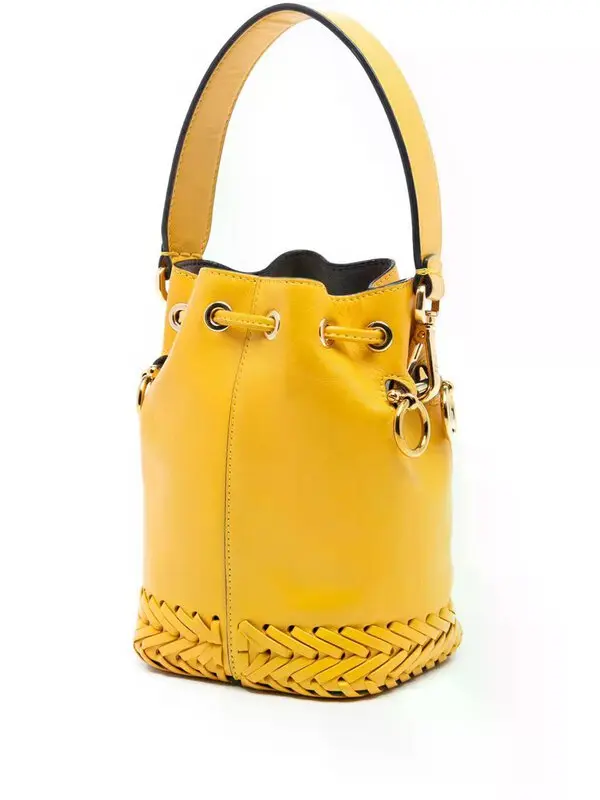 Fendi Mini Embossed Leather Whipstitch Mon Tresor Bucket Bag Satchel - Yellow