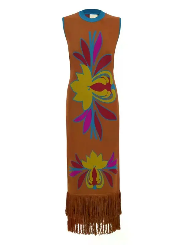 PAULA Jacquard Fringe Dress - Brown