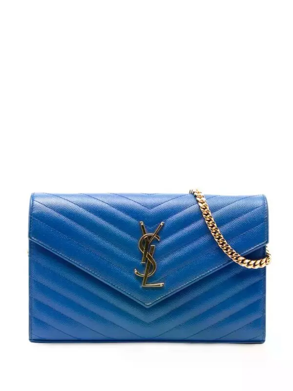 Saint Laurent Grain De Poudre Monogram Envelope Chain Wallet