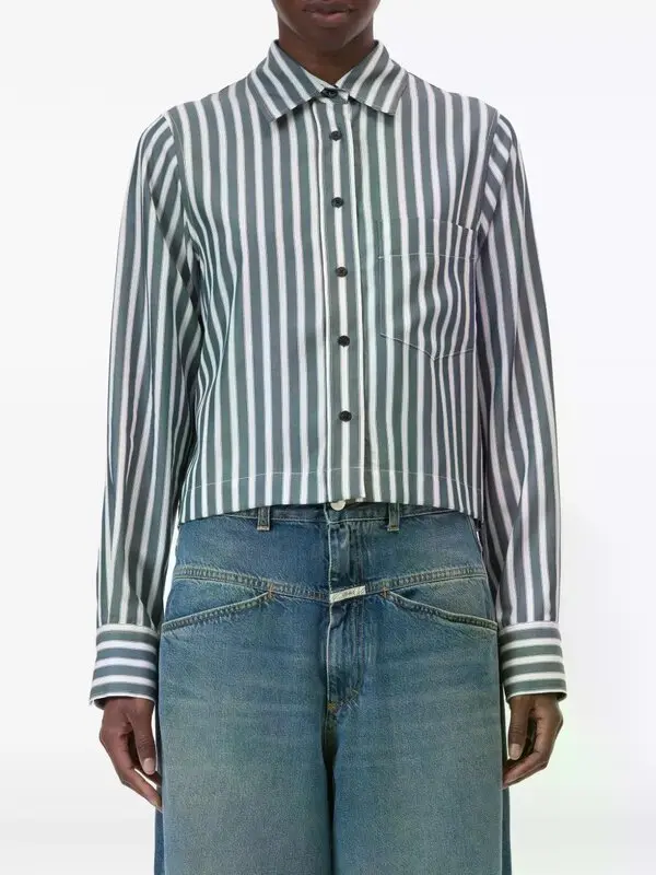 Closed Striped Cropped Shirt - Green