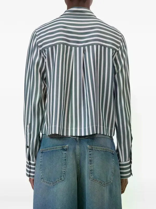 Closed Striped Cropped Shirt - Green