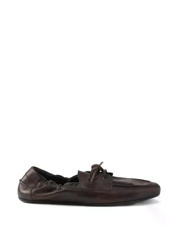 Prada Leather Lace-up Boat Shoes - Brown