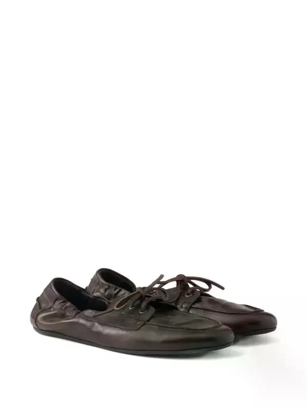 Prada Leather Lace-up Boat Shoes - Brown