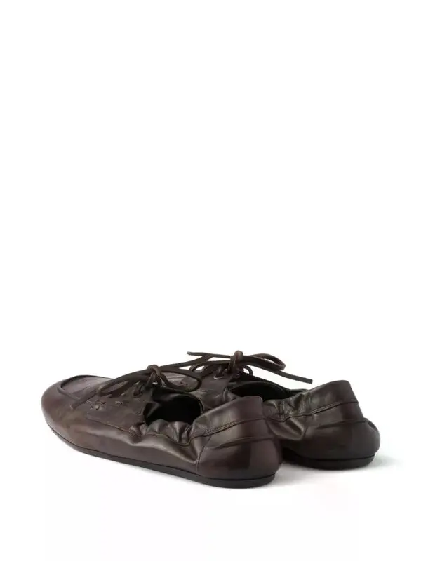 Prada Leather Lace-up Boat Shoes - Brown