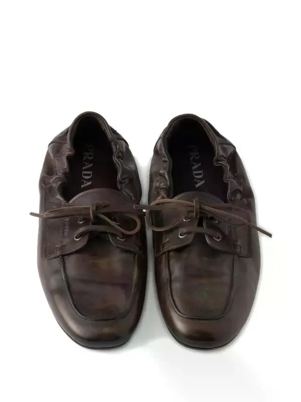 Prada Leather Lace-up Boat Shoes - Brown