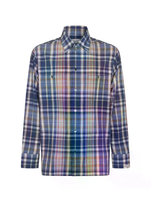 GOLDEN GOOSE Oversized Shirt In Indigo-and-beige Checked Cotton - Blue