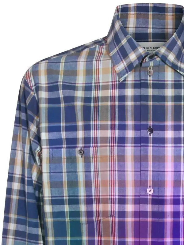 GOLDEN GOOSE Oversized Shirt In Indigo-and-beige Checked Cotton - Blue