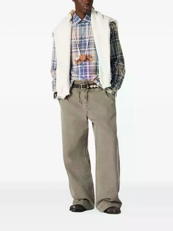 GOLDEN GOOSE Oversized Shirt In Indigo And Beige Checked Cotton - Blue