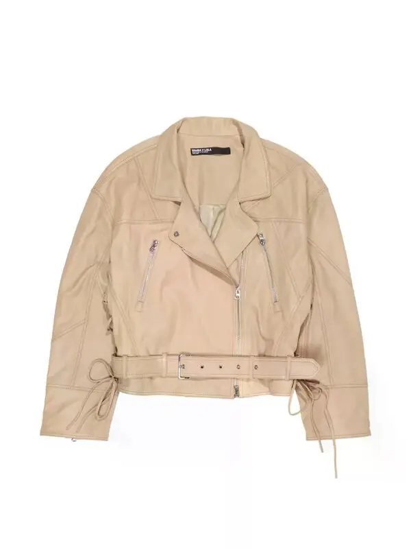 Bimba Y Lola Zip-fastening Belted Leather Jacket - Neutrals