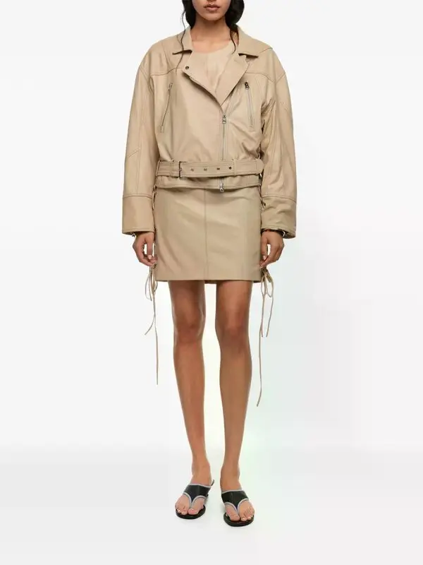 Bimba Y Lola Zip-fastening Belted Leather Jacket - Neutrals