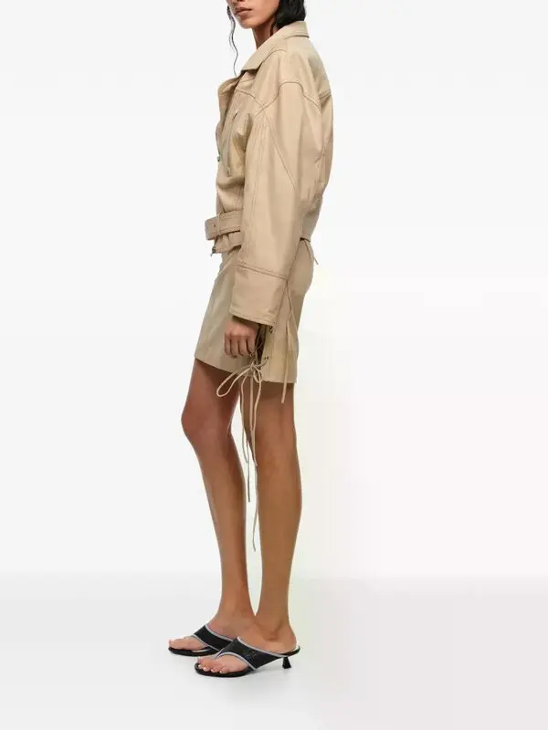 Bimba Y Lola Zip-fastening Belted Leather Jacket - Neutrals