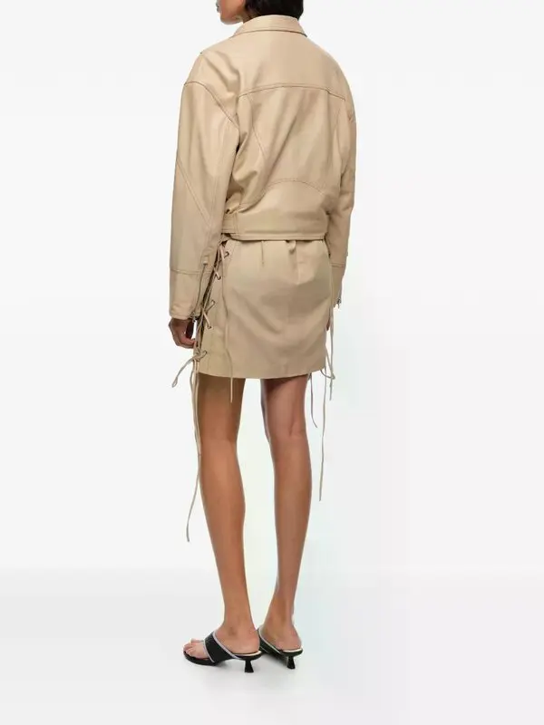Bimba Y Lola Zip-fastening Belted Leather Jacket - Neutrals