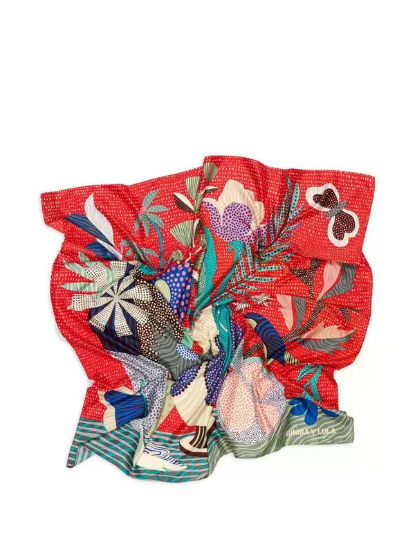 Bimba Y Lola Floral-printed Scarf - Red