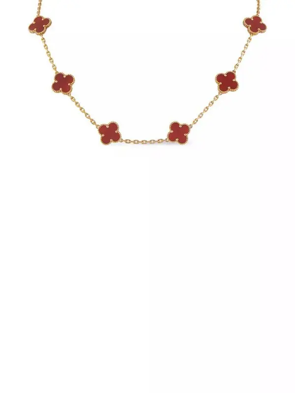 Van Cleef & Arpels Carnelian Clover Necklace - Gold