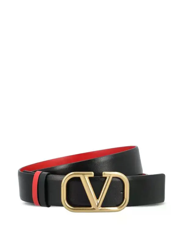 Valentino Garavani Vlogo Signature Reversible Leather Belt - Black