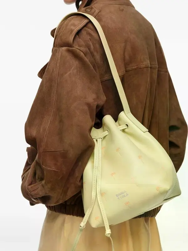 Bimba Y Lola Palm-tree Drawstring Bucket Bag - Neutrals