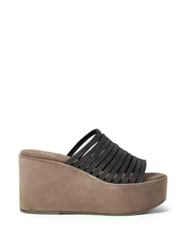 Brunello Cucinelli Monili-embroidered Suede Wedge Sandals