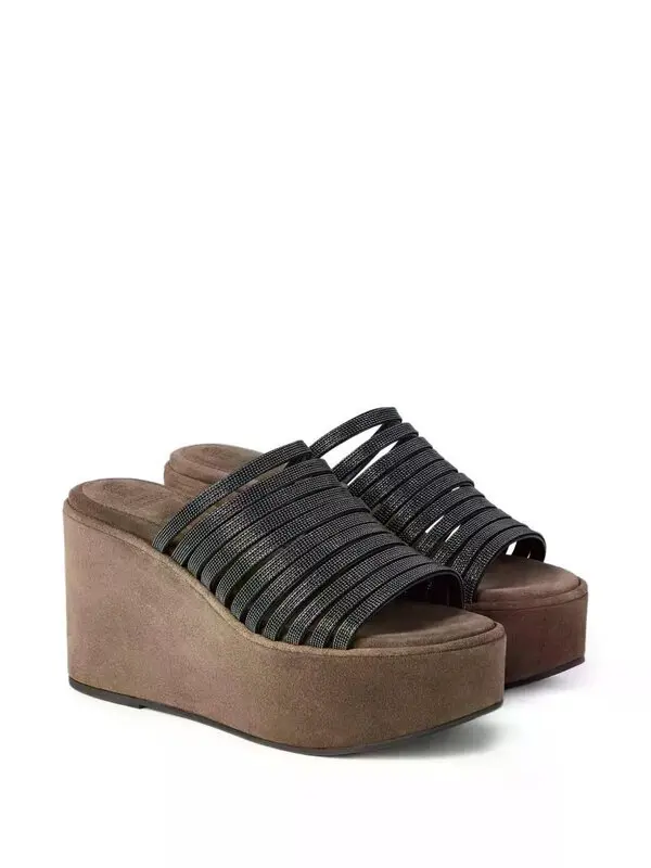 Brunello Cucinelli Monili-embroidered Suede Wedge Sandals