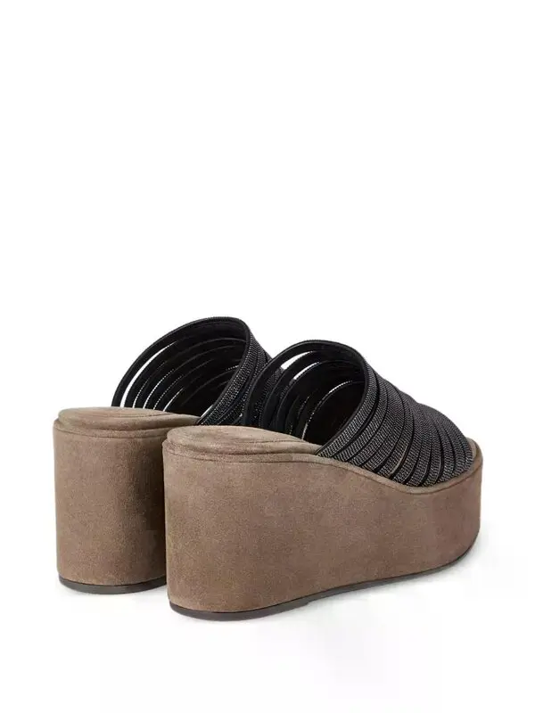 Brunello Cucinelli Monili-embroidered Suede Wedge Sandals