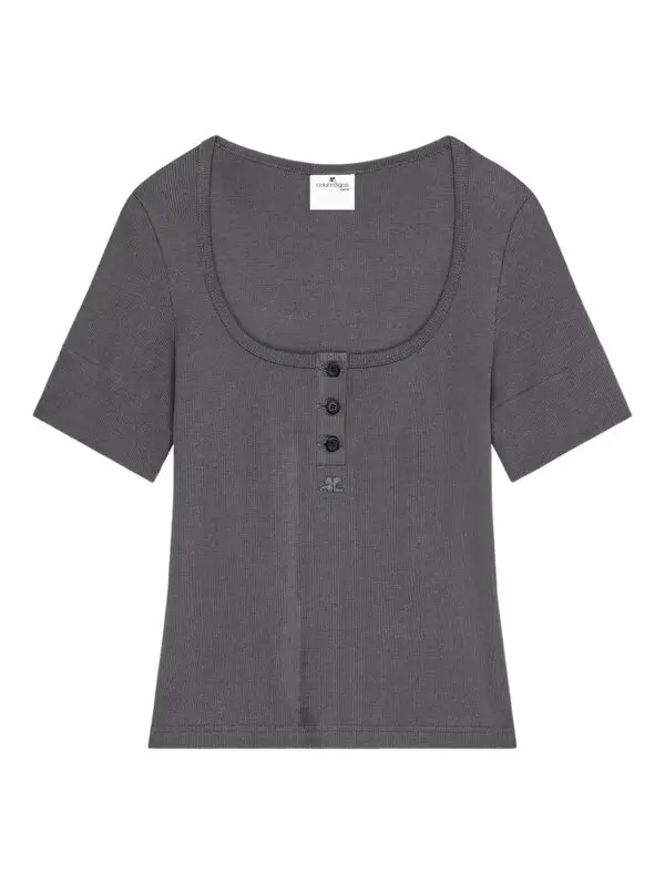 COURREGES Buttoned Ribbed T-shirt