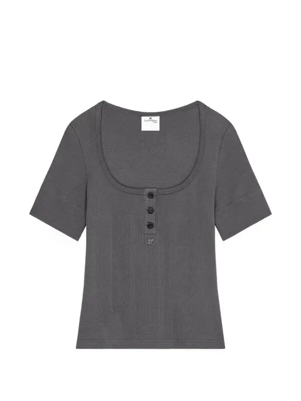COURREGES Buttoned Ribbed T-shirt - Grey
