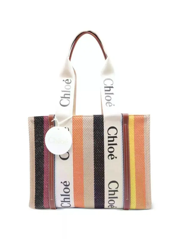 Chloé Medium Striped Logo-print Tote Bag - Neutrals