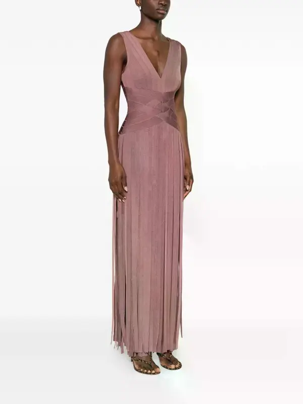 Herve Leger V-neck Pleated Dress - Pink