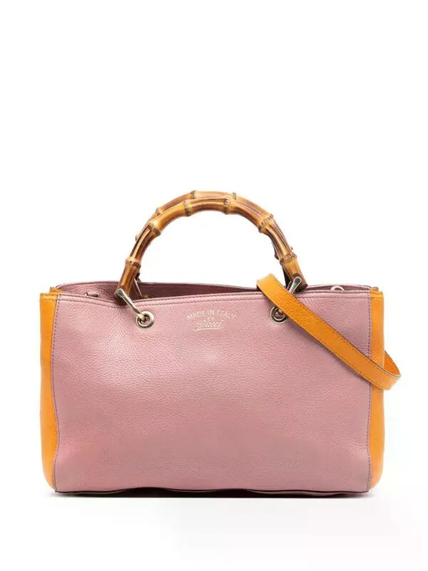 Gucci Medium Bicolor Calfskin Bamboo Shopper Satchel - Orange