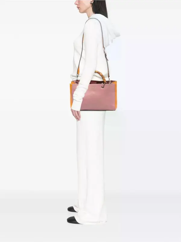 Gucci Medium Bicolor Calfskin Bamboo Shopper Satchel - Orange