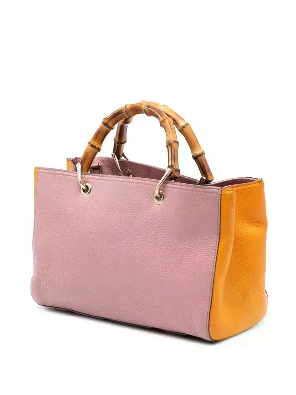 Gucci Medium Bicolor Calfskin Bamboo Shopper Satchel - Orange